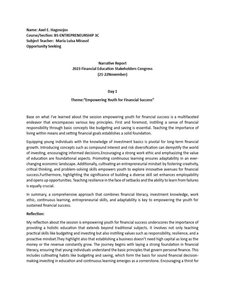 Narrative Report Os | PDF | Investing | Entrepreneurship