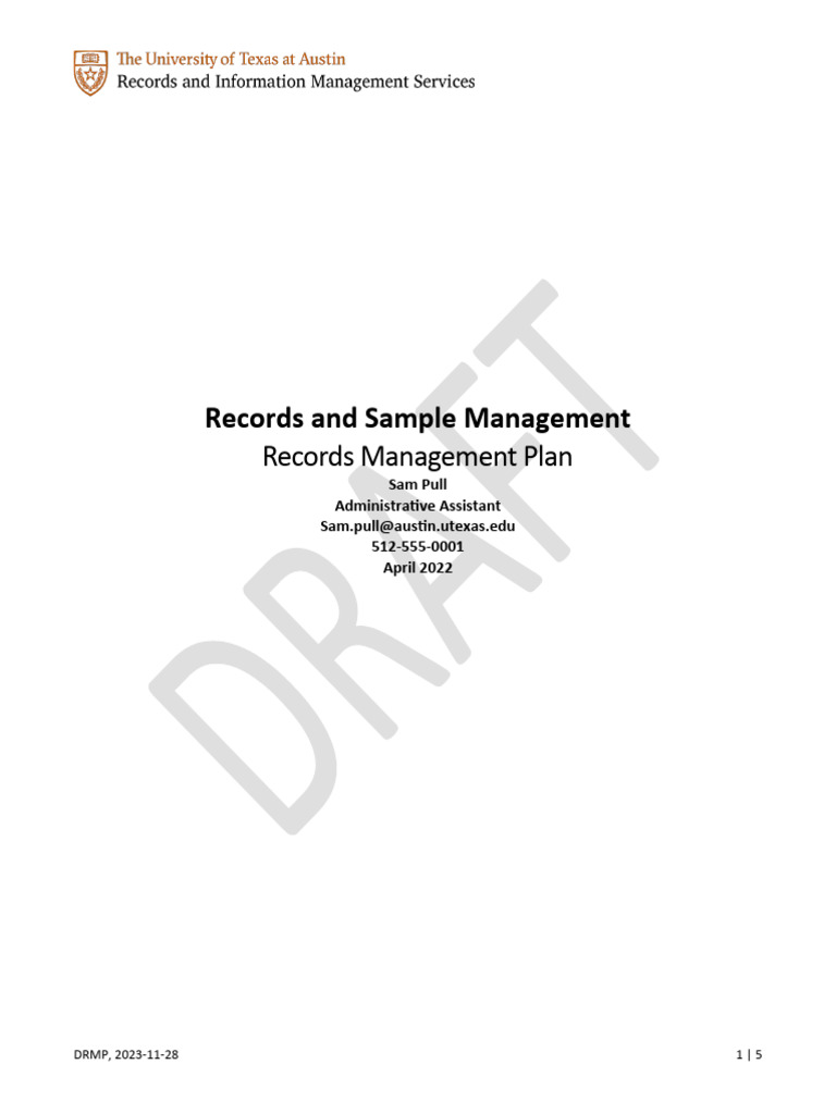 Sample Records Management Plan 042022 | PDF | Records Management ...