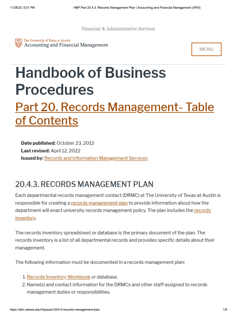 HBP Part 20.4.3. Records Management Plan - Accounting and Financial ...