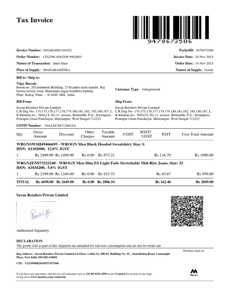 Tax Invoice | PDF | Bangalore | Taxes
