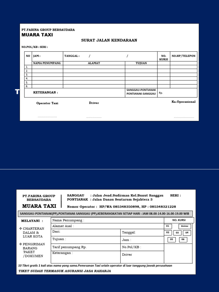 Contoh Tiket dan Kwitansi Taksi | PDF