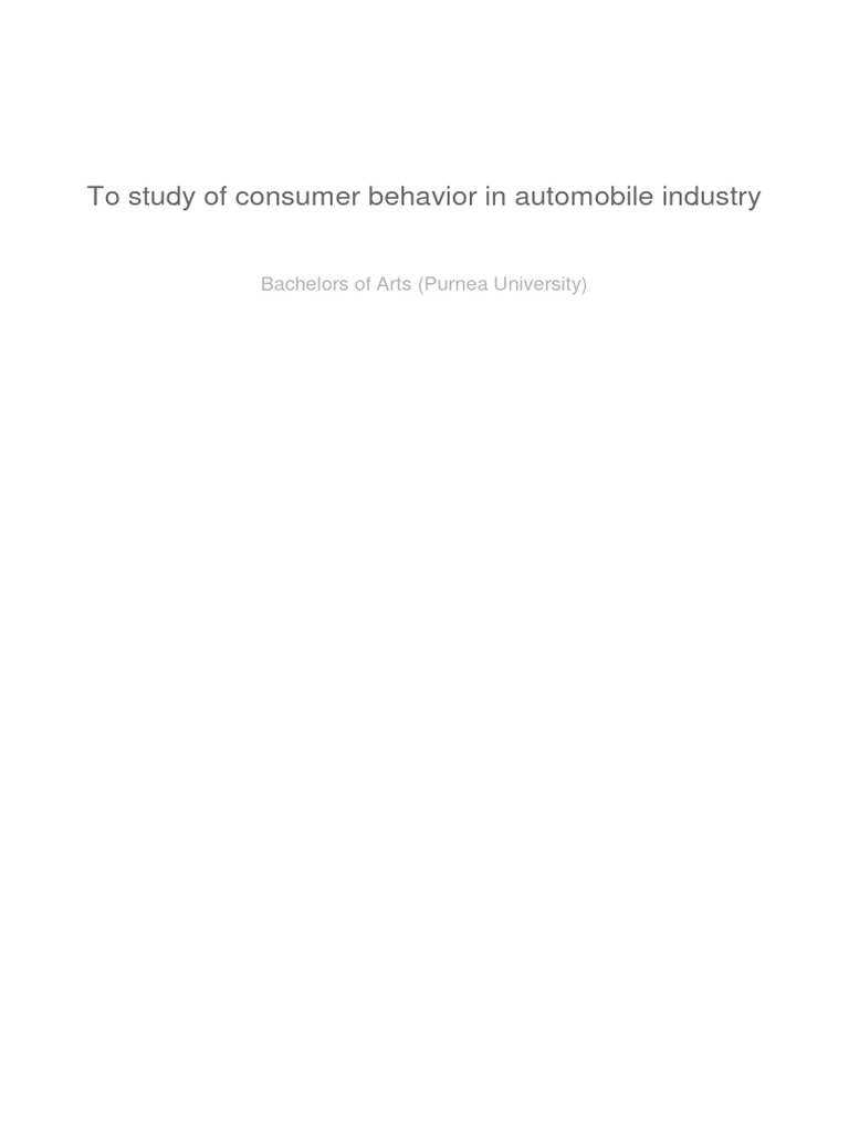 To Study of Consumer Behavior in Automobile Industry | PDF | Consumer Behaviour | Behavior