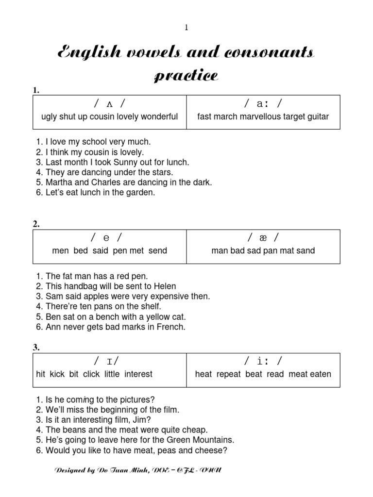 English Vowels and Consonant Practice | PDF