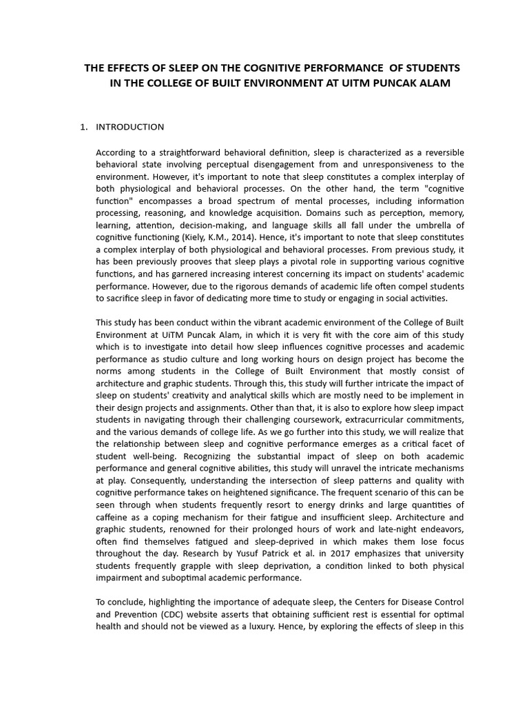 The Effects of Sleep On The Cognitive Performance of Students in The College of Built ...