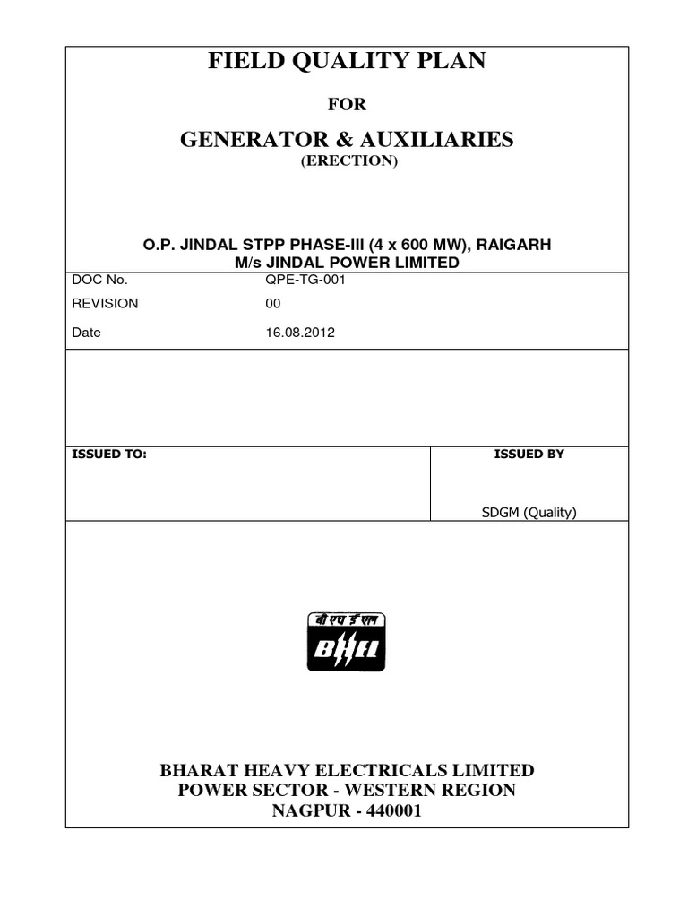 Generator-Field Quality Plan BHEL | PDF | Machines | Mechanical Engineering