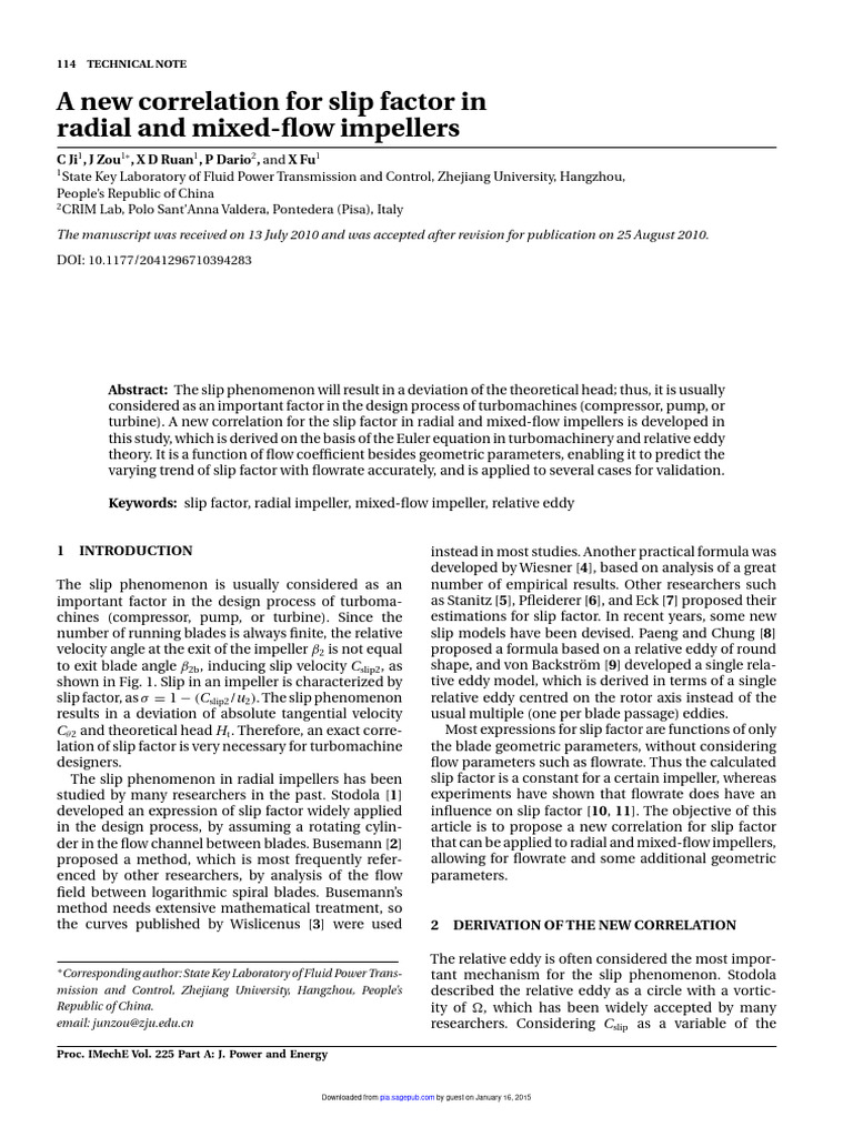 A New Correlation For Slip Factor in Radial and Mixed Flow Impellers | PDF | Turbomachinery ...