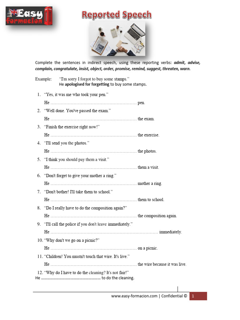 Reported Speech With Reporting Verbs | PDF | Cognitive Science ...