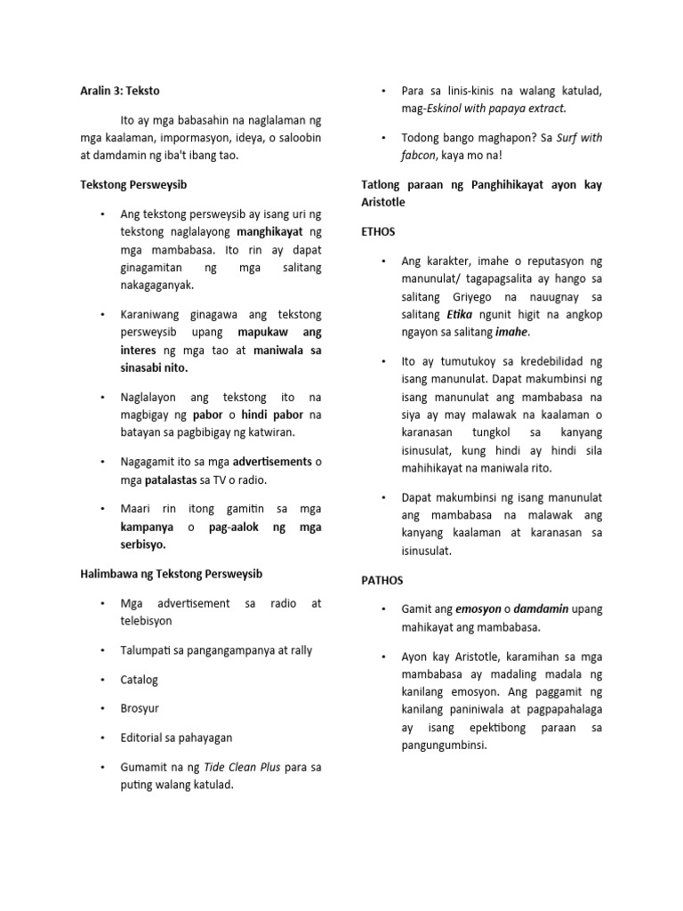 Aralin 3-5 Pagbasa | PDF