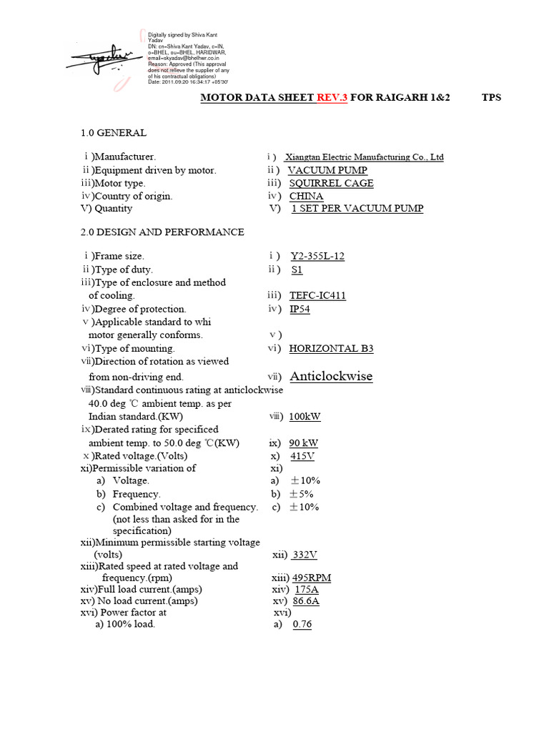 Motor Data Sheet (90kw) | PDF | Electric Motor | Electrical Engineering