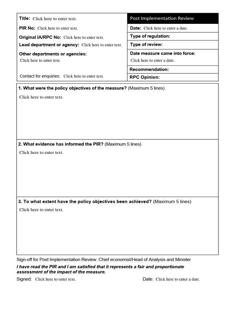 Post Implementation Review Pir Template 2 | PDF
