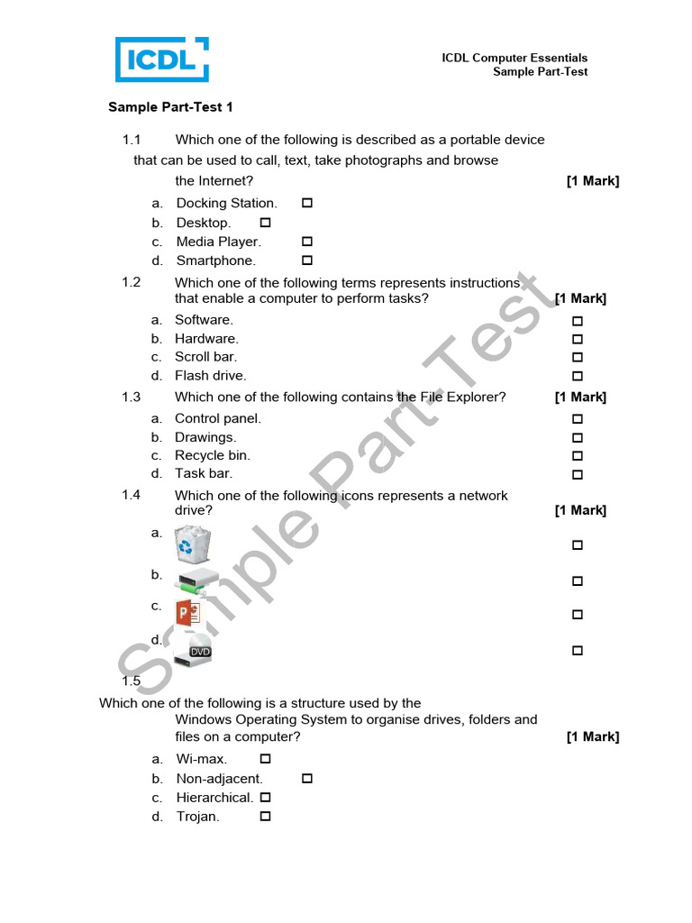 ICDL Computer Essentials Quiz | PDF | Usb Flash Drive | Internet