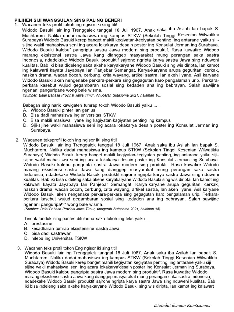 Soal PAS Basa Jawa Kelas 7 | PDF