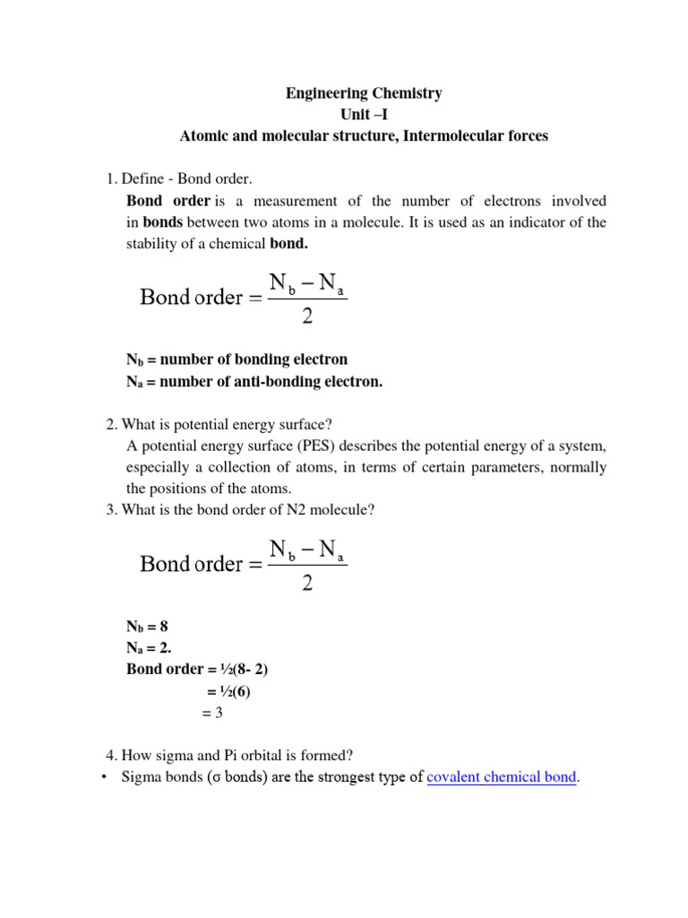 Engineering Chemistry Notes UNIT 1 | PDF | Molecular Orbital | Chemical ...