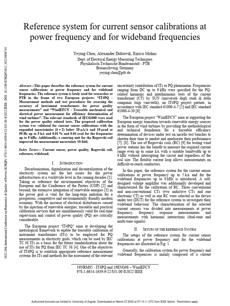 Reference System For Current Sensor Calibrations At Power Frequency And For Wideband Frequencies