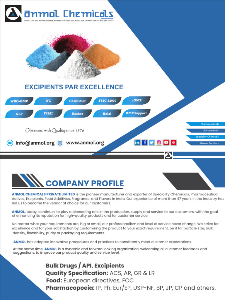 Chemical Company Brochure PDF Anmol Chemicals Pvt. Ltd. Company Profile | PDF | Calcium | Magnesium