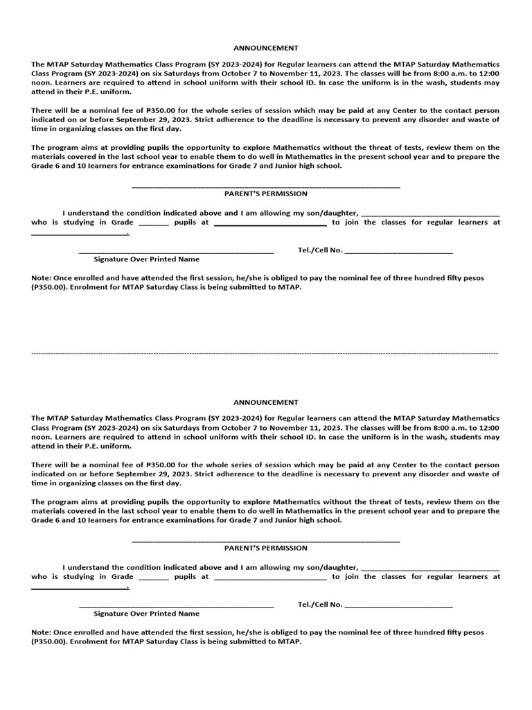 MTAP PERMIT Regular 23 24 1 | PDF