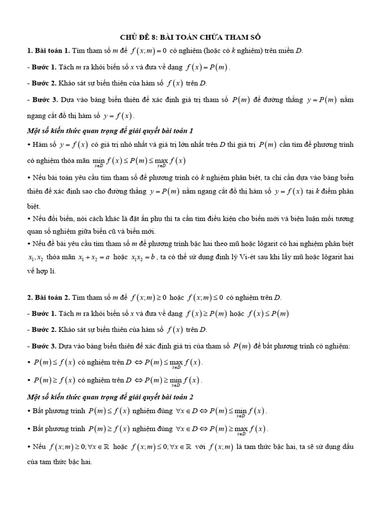 Phuong Trinh Va Bat Phuong Trinh Mu Logarit Chua Tham So | PDF