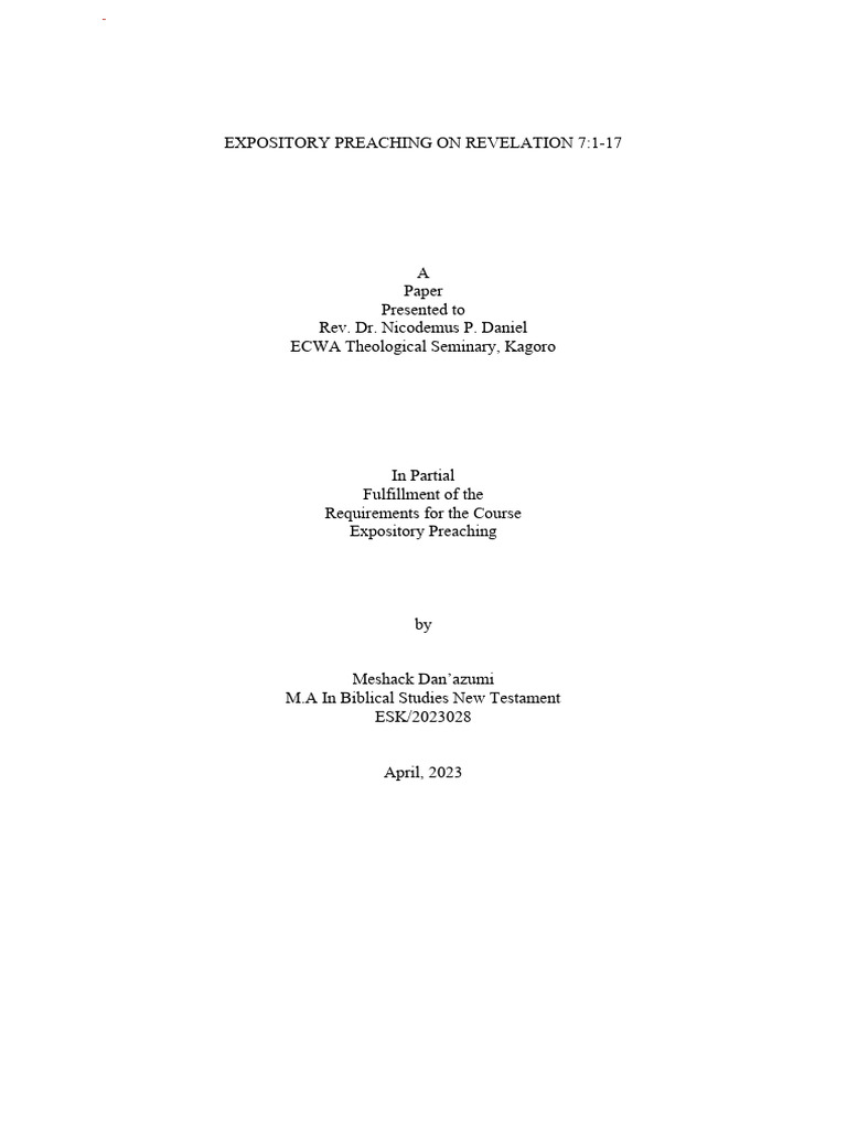 Sermon On Revelation 7 Expository Preaching Pdf Angel Salvation