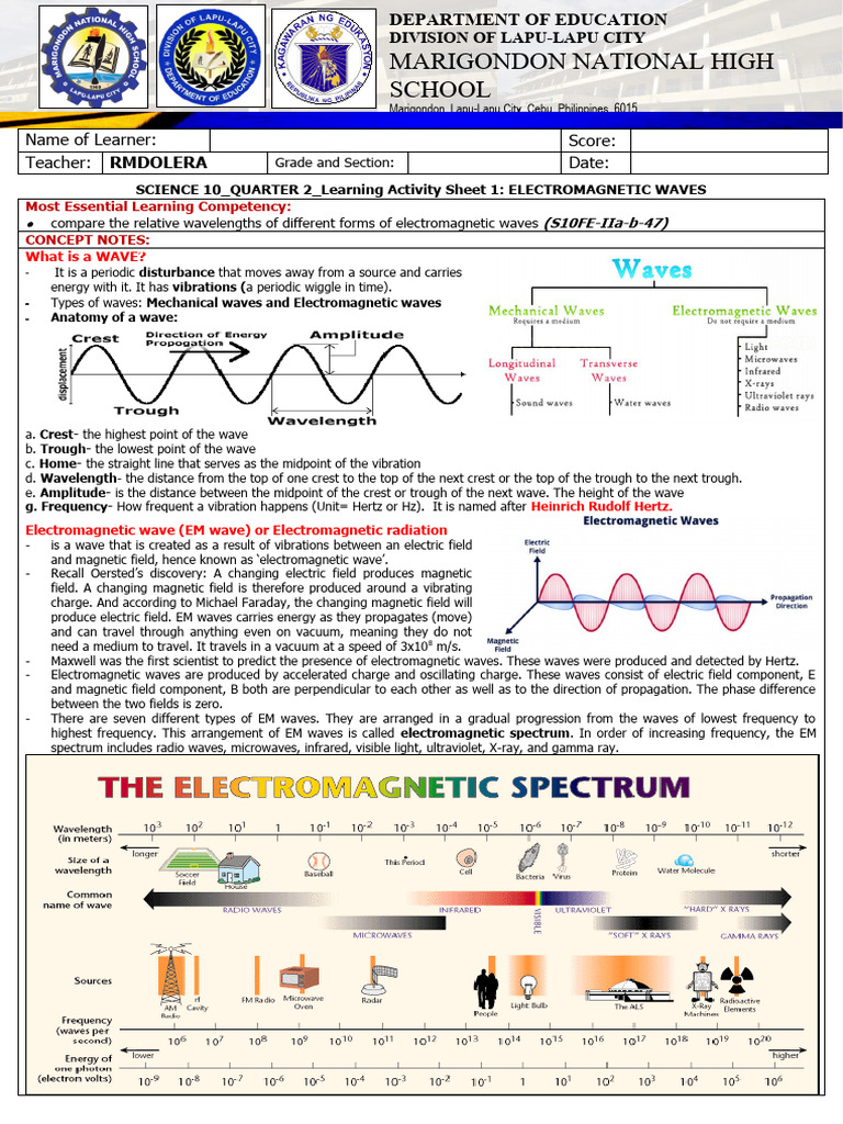 Marigondon National High School: Name of Learner: Score: Teacher ...