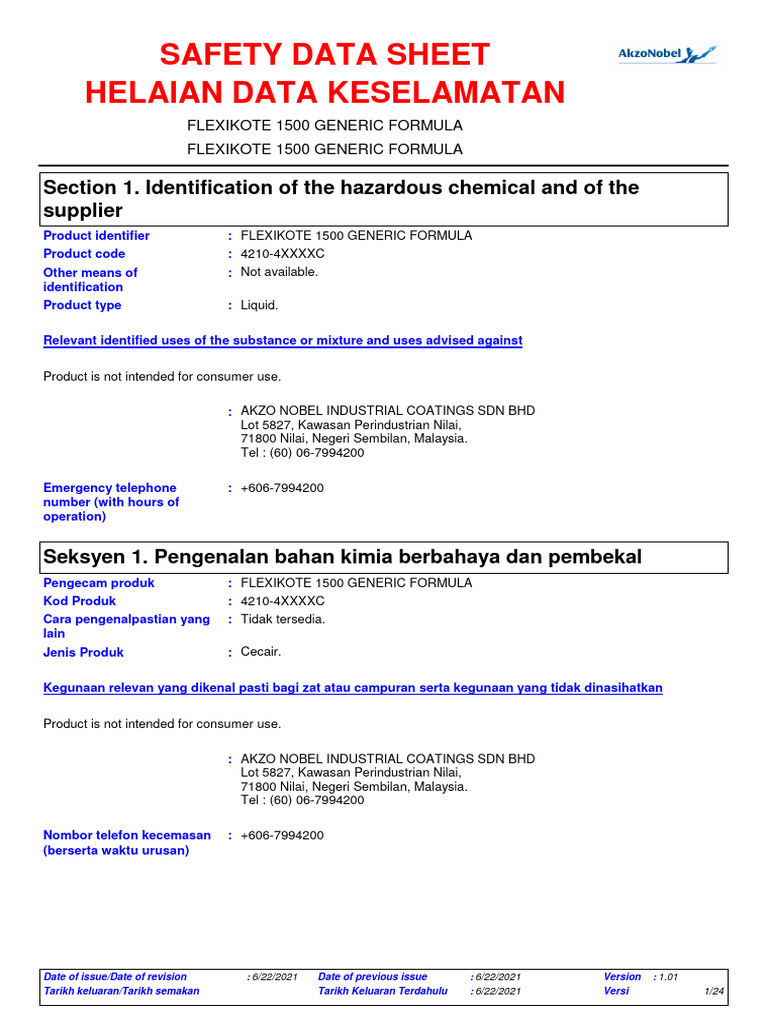 2357 FLEXIKOTE 1500 GENERIC FORMULA (English (US) ) Anci AP Malaysia ...