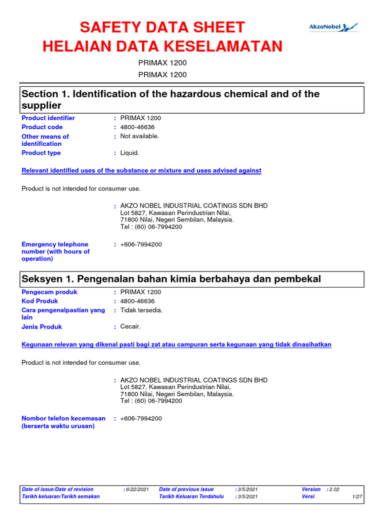 1401 PRIMAX 1200 (English (US) ) Anci AP Malaysia (MY) SDS CLASS 2013 ...