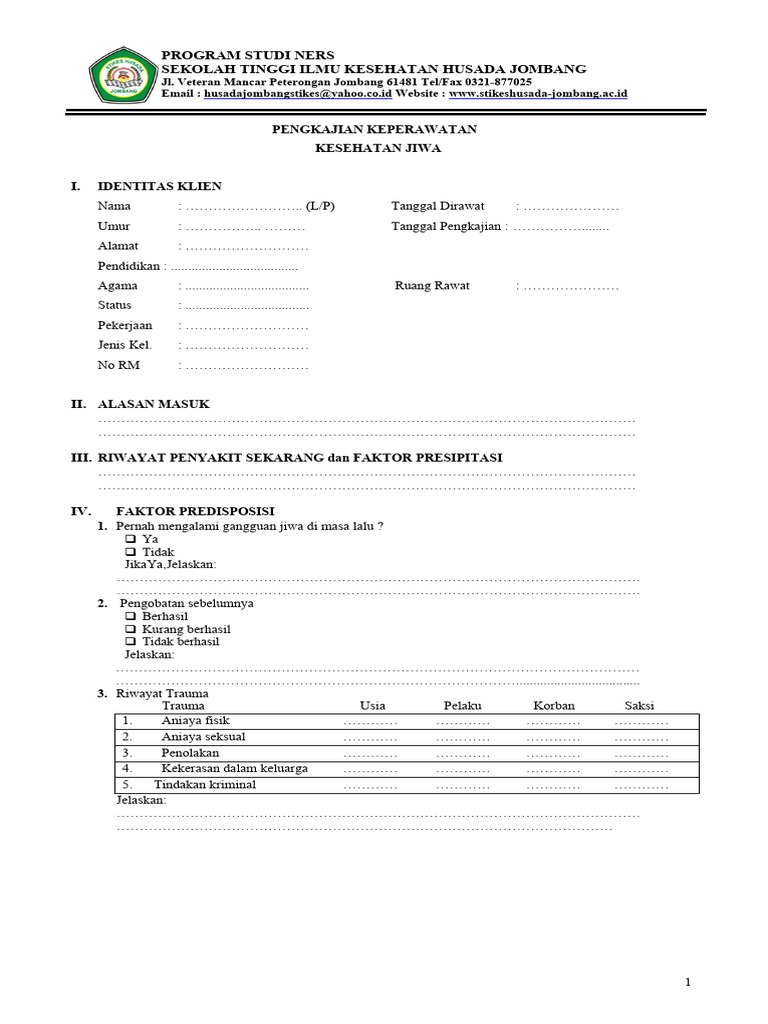 Form Pengkajian Jiwa | PDF