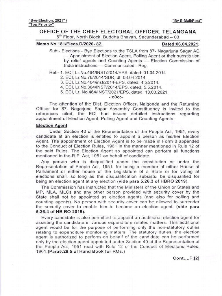 181-82 - Election Agent - Polling Agent - Relirf Agent - ECI ...