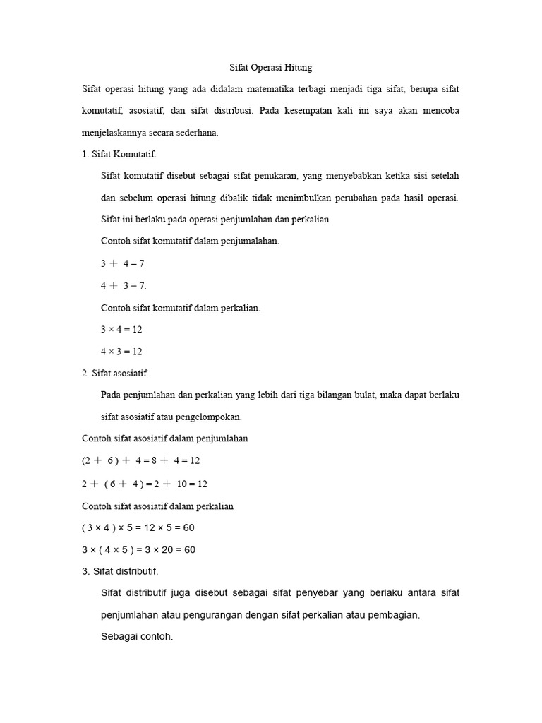 Sifat Operasi Hitung | PDF