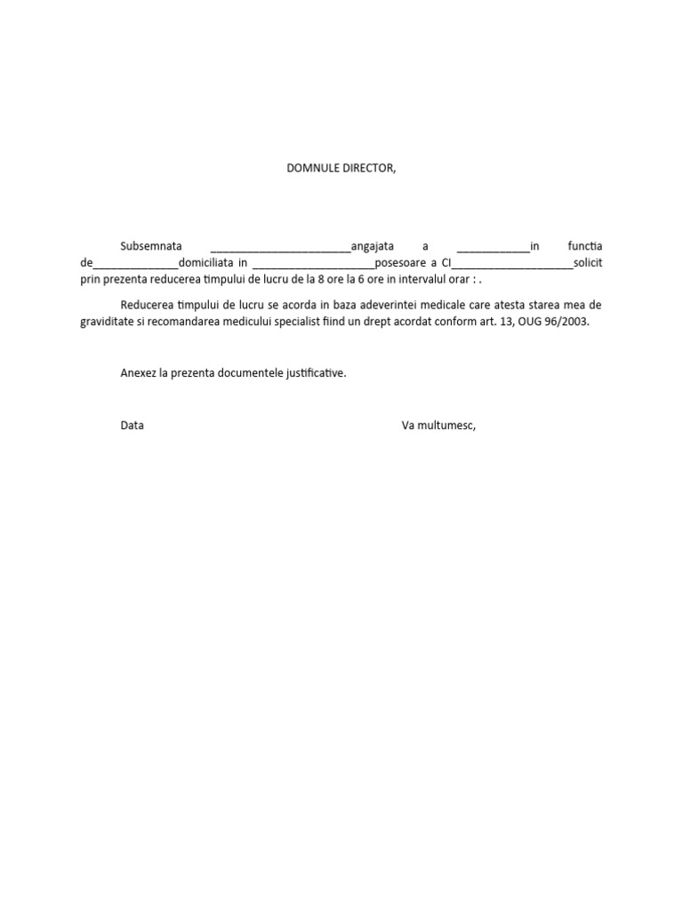 Cerere Micsorare Program de Lucru | PDF