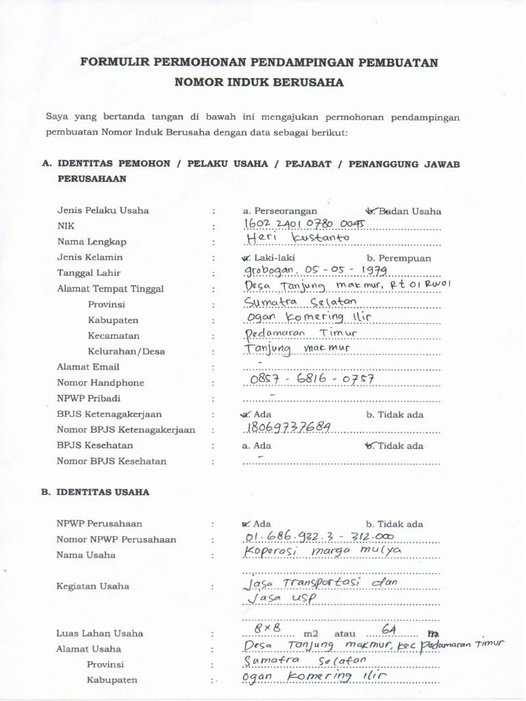 Form Pembuatan Nib | PDF