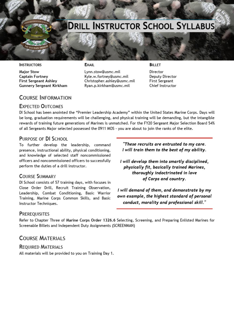 USMC Drill Instructor School Overview | PDF | Drill Instructor | United ...