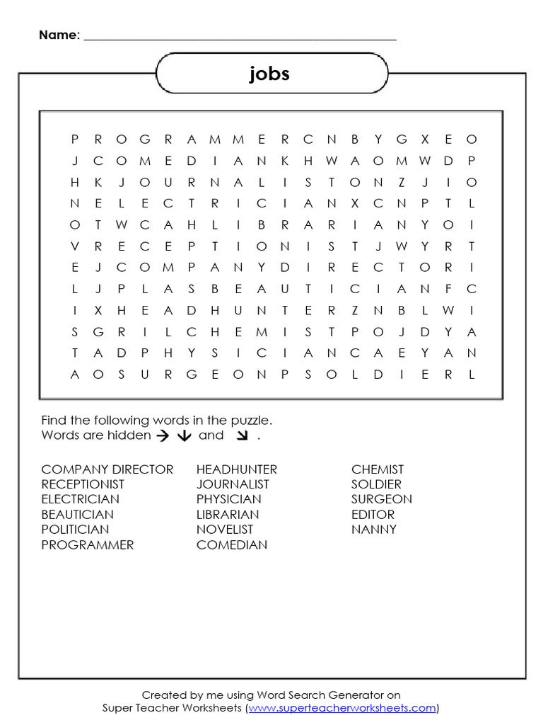 Job Titles Word Search Puzzle | PDF | Puzzles | Games Of Mental Skill