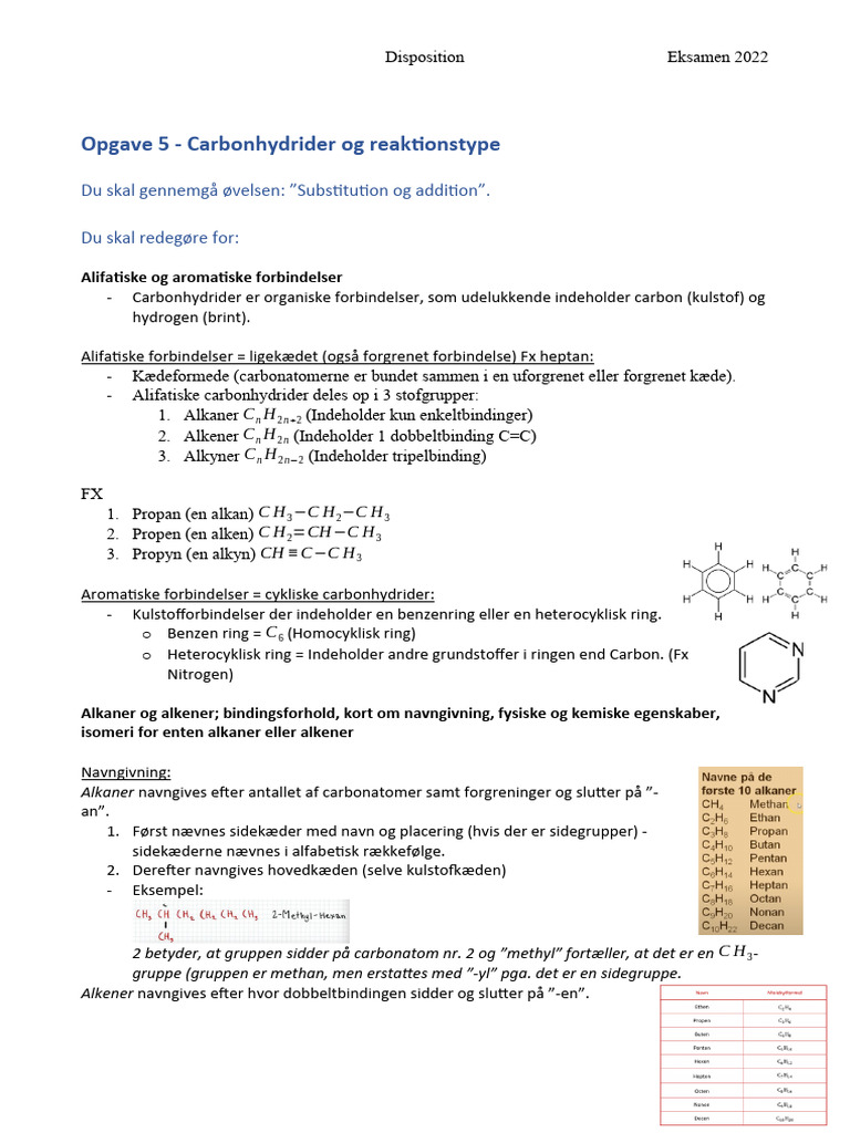 Opgave 5 - Carbonhydrider Og Reaktionstype (Disposition) | PDF