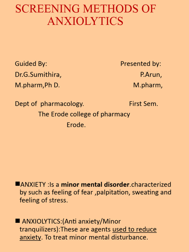 Anxiolytics - Screening Methodsss | PDF | Neurochemistry | Pharmacology