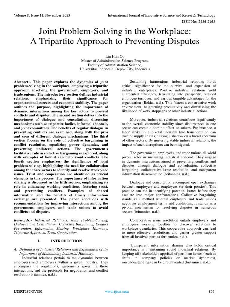 Joint Problem-Solving in The Workplace: A Tripartite Approach To ...