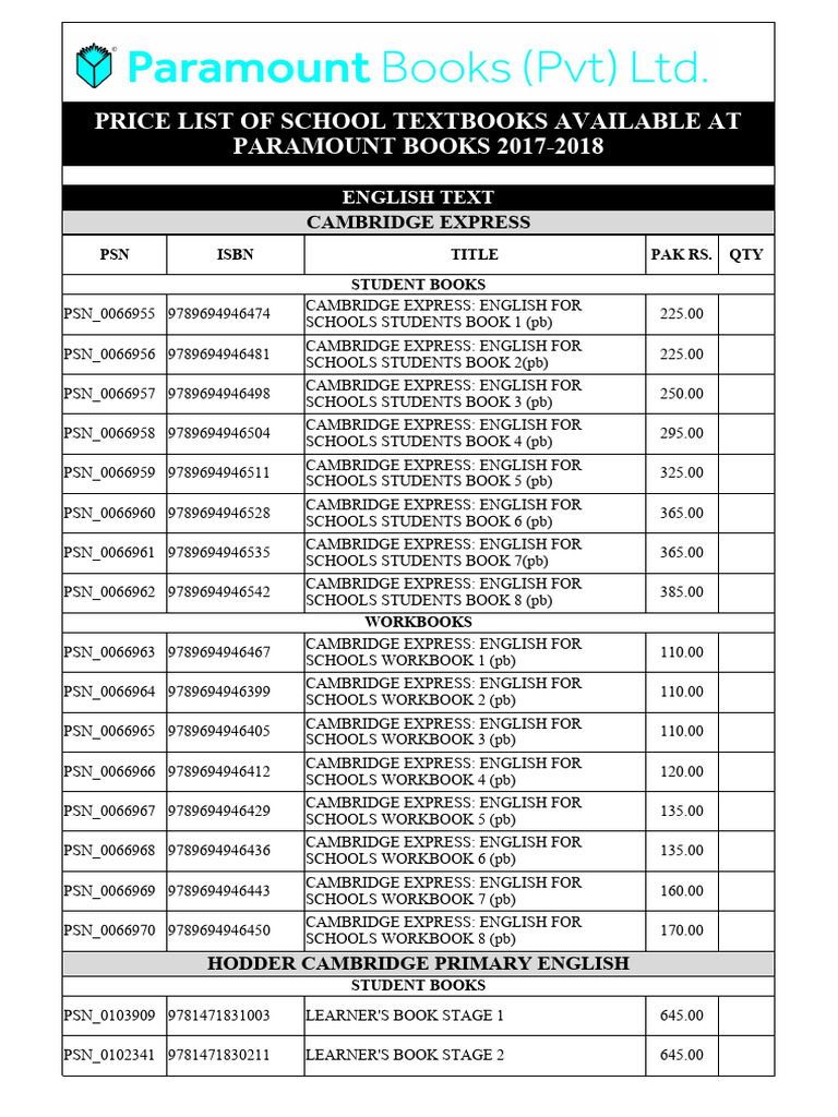 School Textbooks Price List (2017-2018) 21 12 2016 | PDF | Textbook