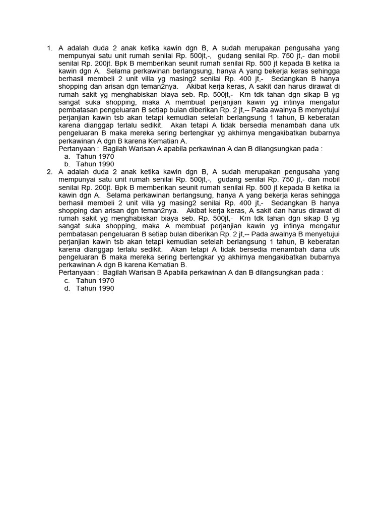 Contoh Latihan Tugas Waris | PDF