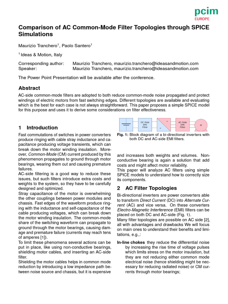 Comparison of AC Common-Mode Filter Topologies Through SPICE ...