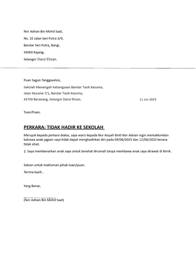 Surat Cuti Sakit | PDF