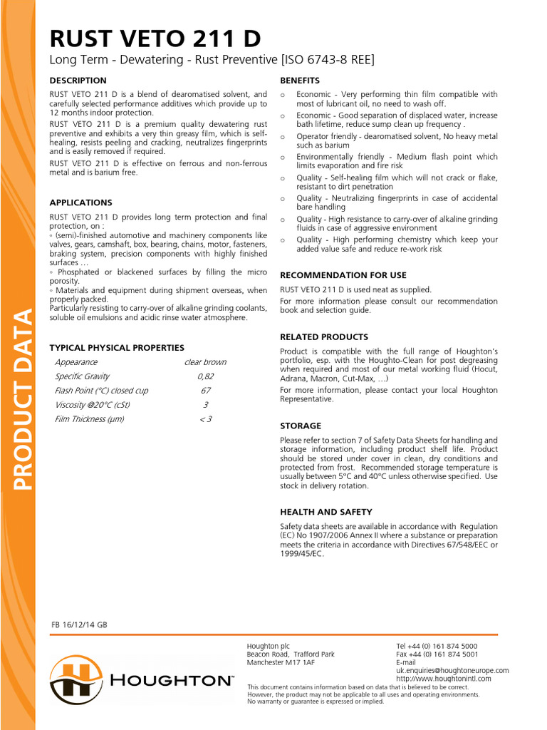 Rust Veto 211 D: Long-Term Metal Protection | PDF | Rust | Water