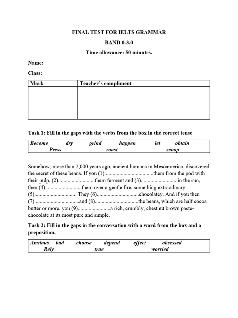 Final Test For Ielts Grammar | PDF | Chocolate | Linguistic Morphology