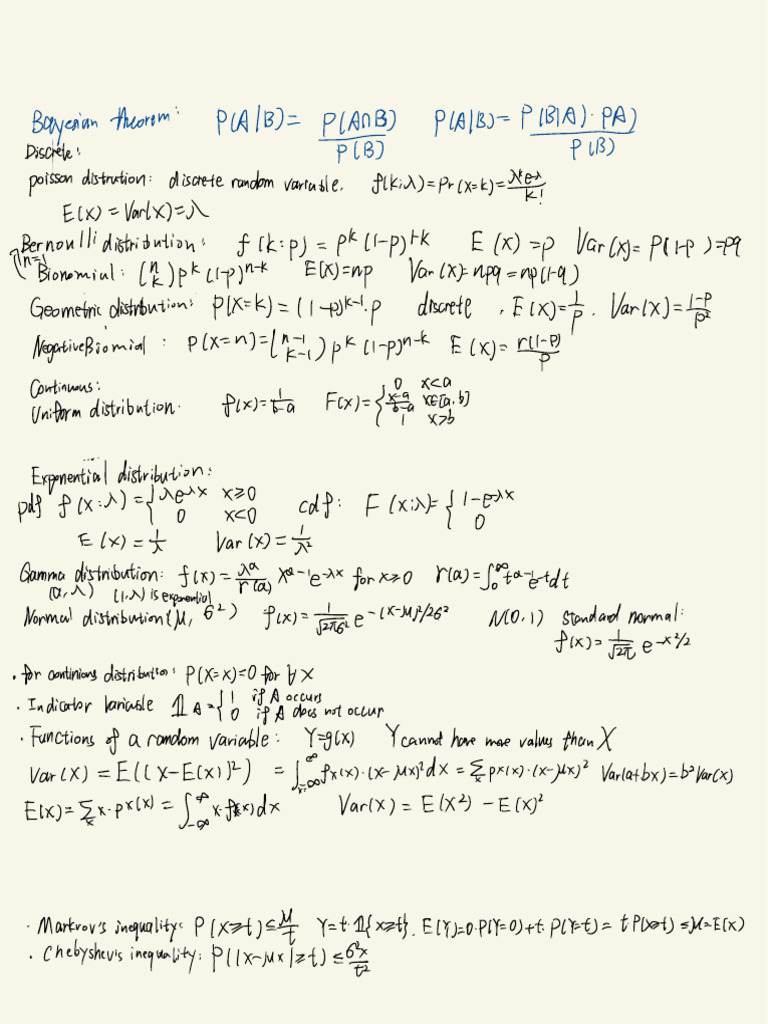Stat 244 Cheatsheet | PDF | Statistics | Probability