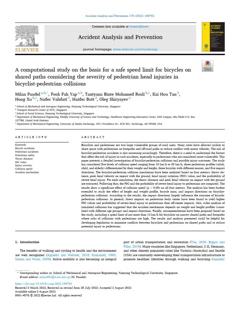 Accident Analysis And Prevention PDF Pedestrian Traffic Collision