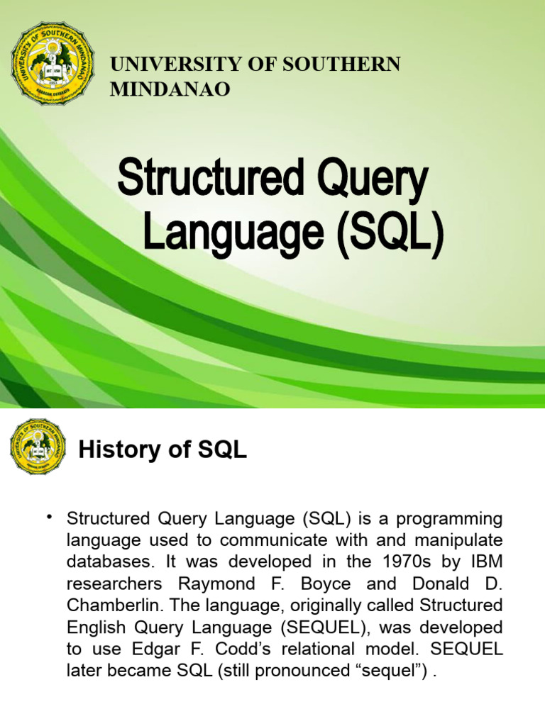 Structured Query Language (SQL) : University of Southern Mindanao | Download Free PDF | Sql ...