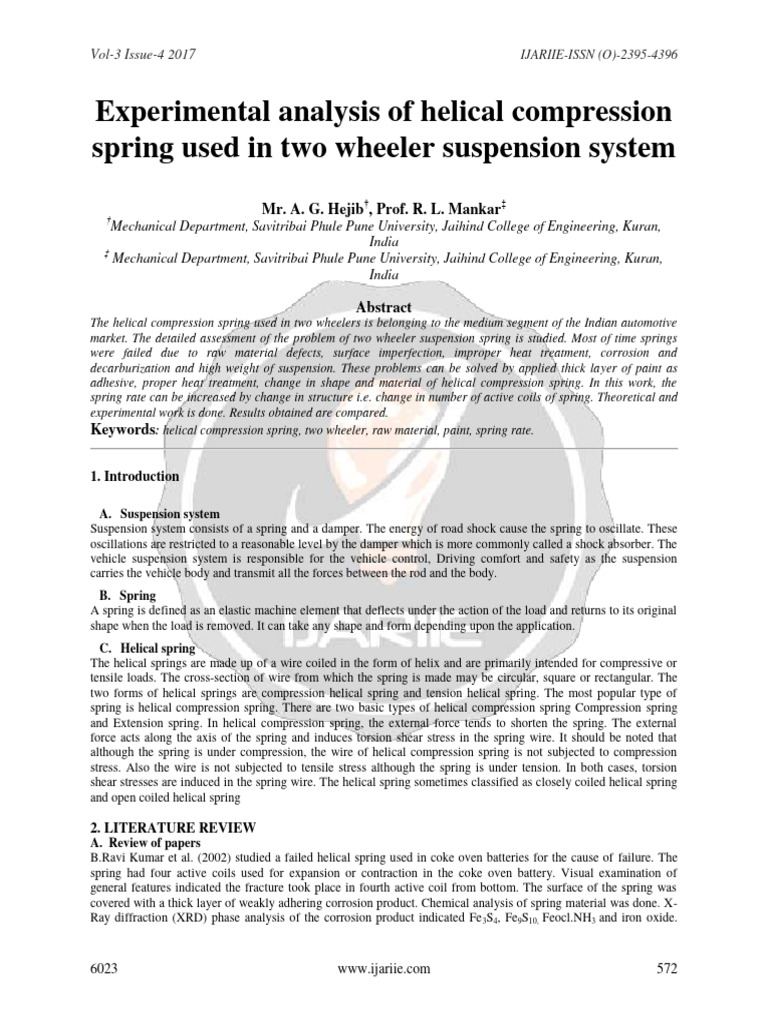 Experimental Analysis of Helical Compression Spring Used in Two Wheeler ...