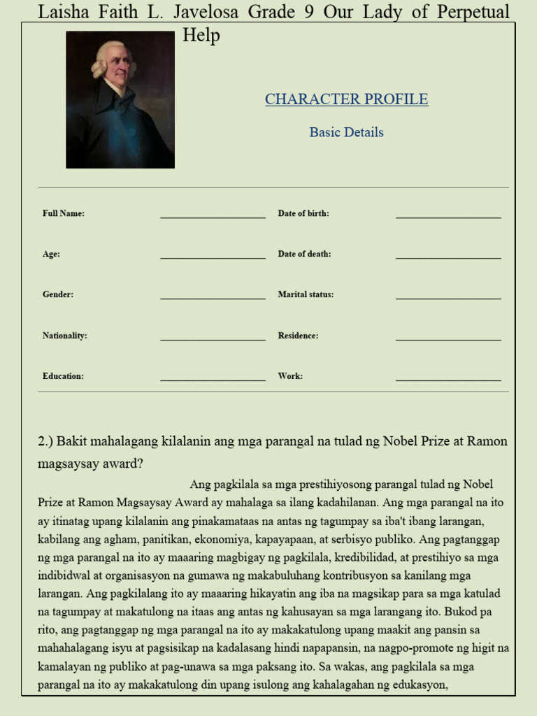 Character Profile Template | PDF