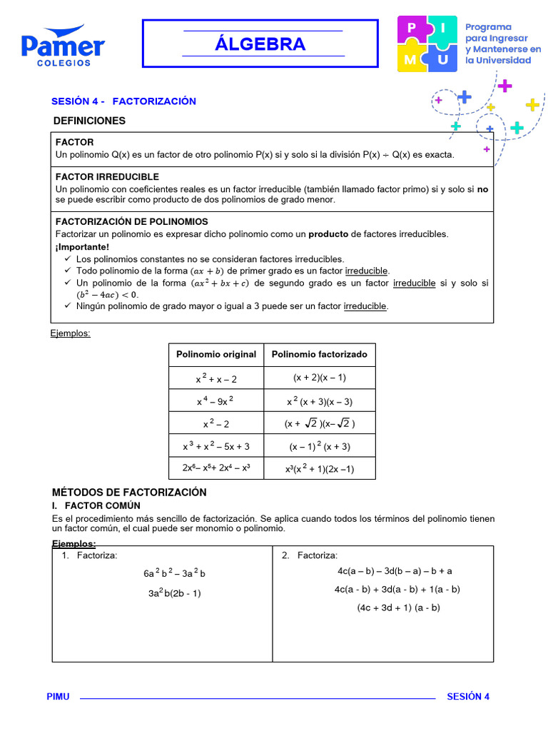 Álgebra | PDF | Factorización | Álgebra abstracta
