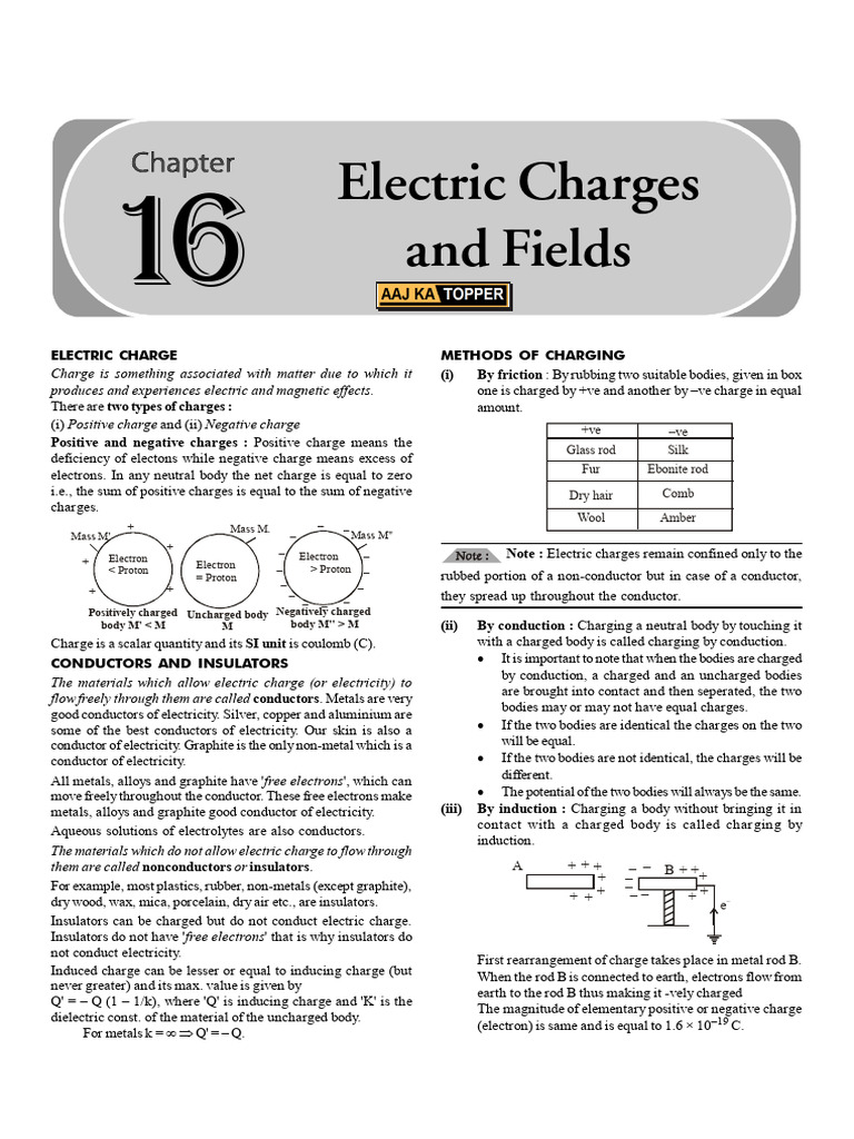 Chapter - 16 Electric Charges and Fields | PDF | Electric Charge | Electrical Conductor