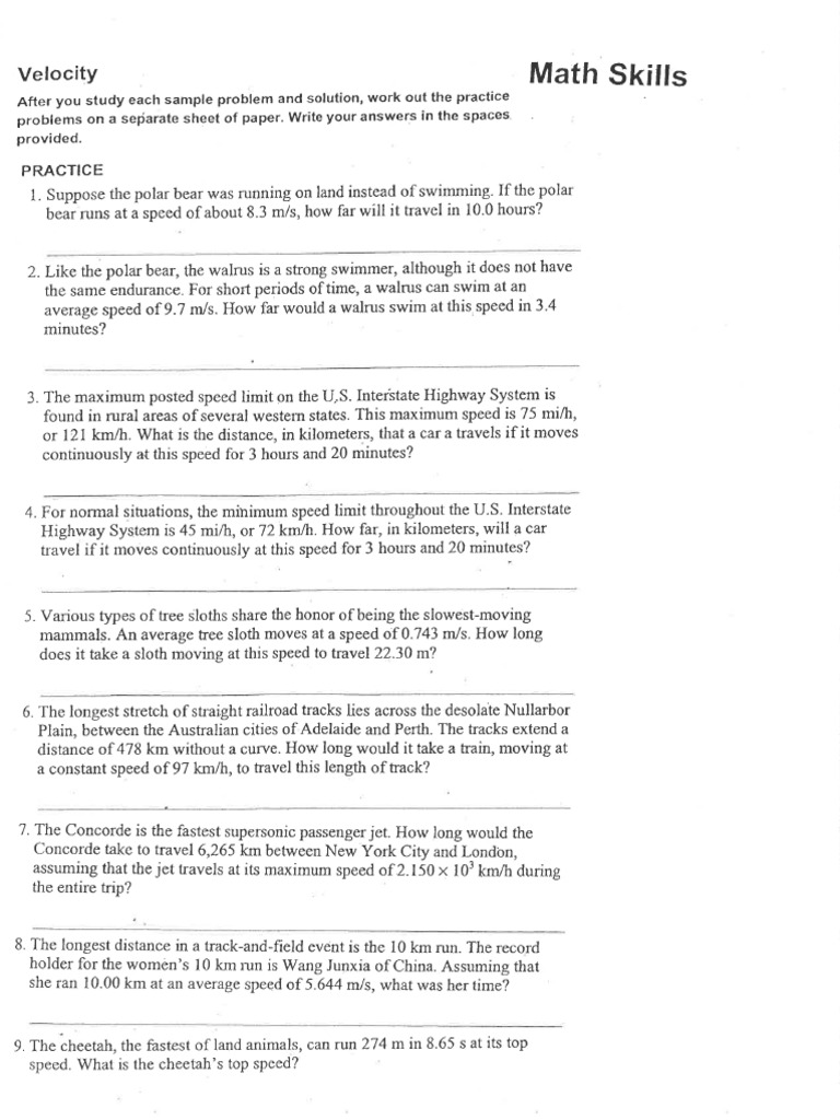Velocity Math Skills and KEY | PDF