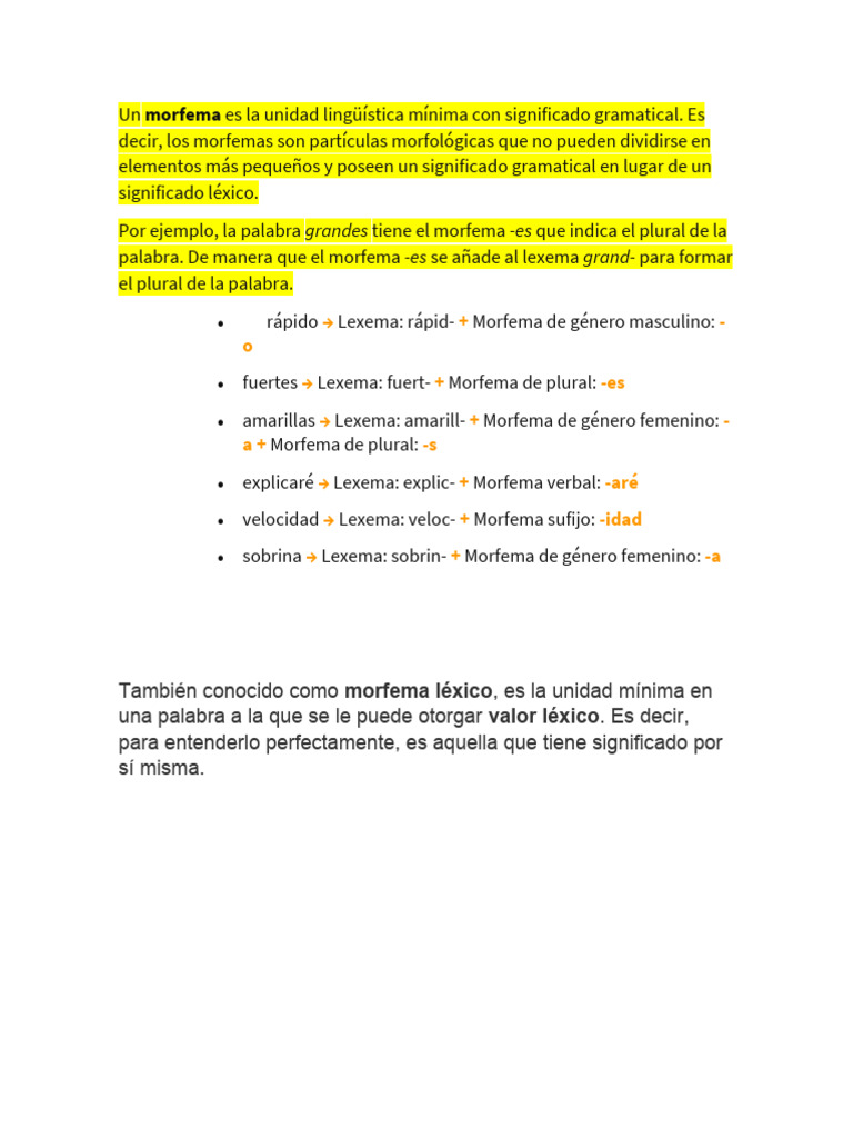 Lexema y morfema: Definiciones y ejemplos | PDF | Palabra | Género ...